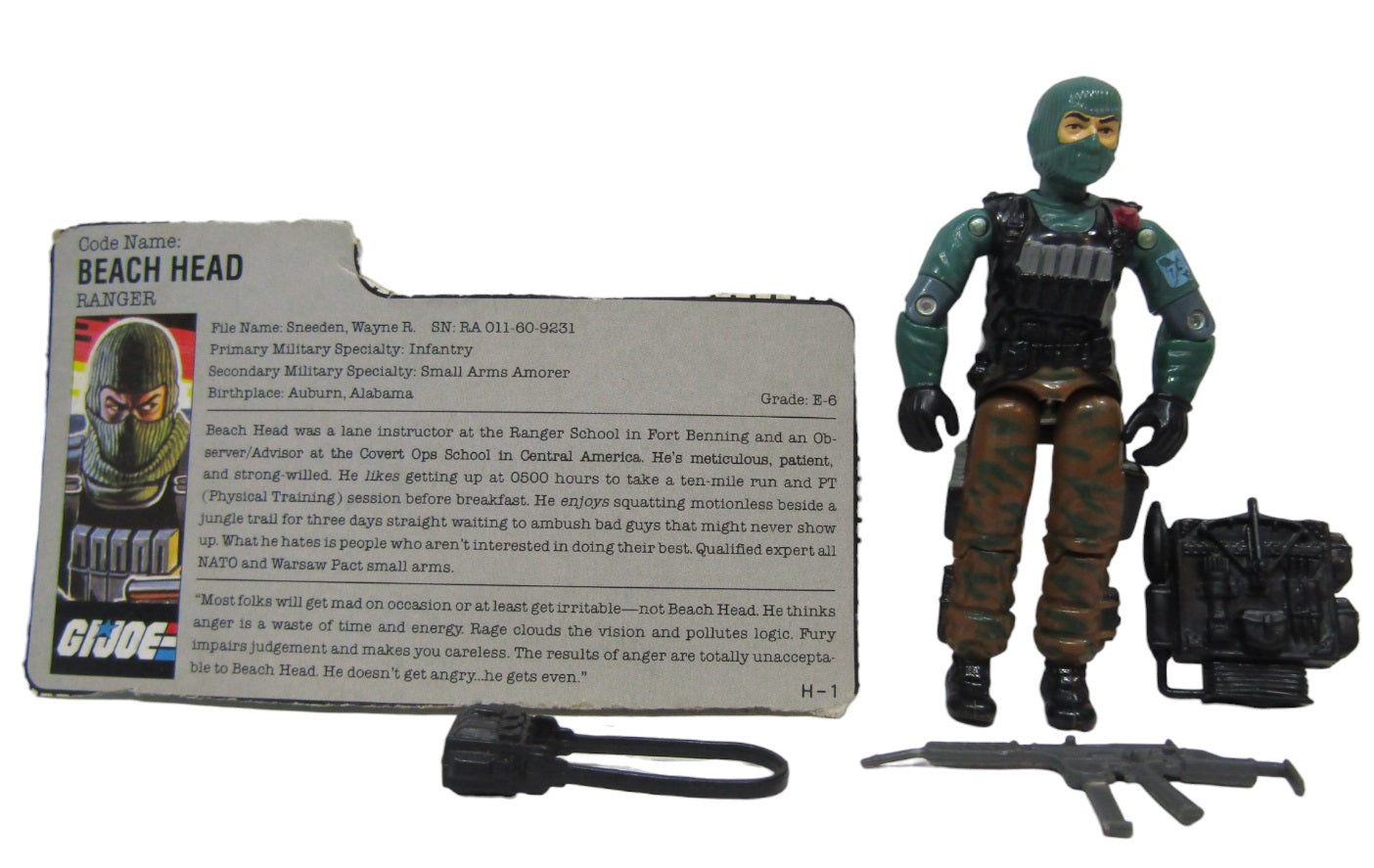 1986 GI Joe Beachhead, Complete With File Card, Not Packaged Broken Cr