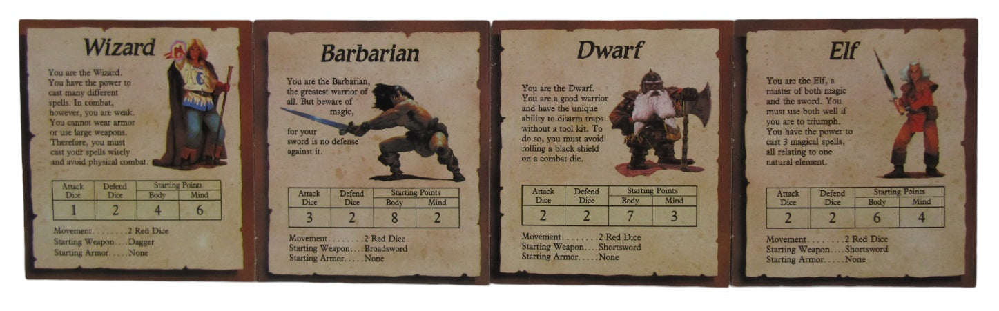1989 Heroquest Character Cards Set of 4
