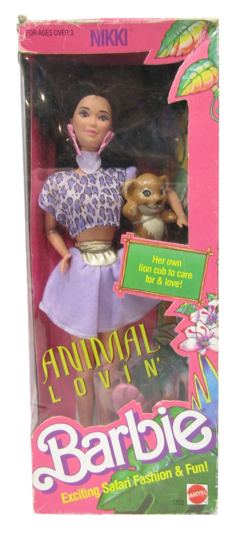 Animal Lovin Nikki 1352 with Lion Cub, 1988 Barbie Mattel, Damaged Box